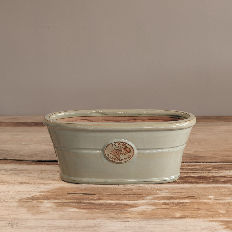 JC & Co Antique Grey Oval Glazed Trough 45cm - Creative Gardens